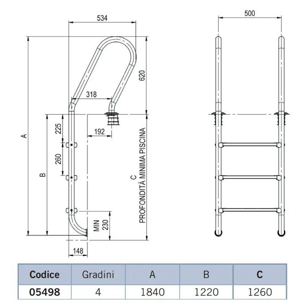 Pool ladder with handrail - Mixed model